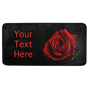 Custom Red Rose Kitchen Rug Flower Door Mat Bath Rug Personalized Your Text on Home Decor Floor Mat for Kitchen Living Bedroom 39 x 20 Inch