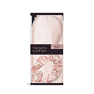 Kitsch Satin Sleep Set | Softer Than Silk Pillowcase and Eyemask Set - Includes 1 Pillowcase | 1 Eye Mask | and 1 Volume Scrunchie for Hair (Blush)