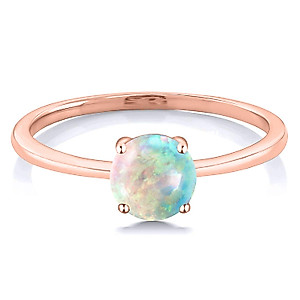 Gem Stone King 10K Rose Gold White Simulated Opal Solitaire Engagement Ring For Women (1.00 Cttw, Round Cabochon 6MM, Gemstone October Birthstone, Size 9)