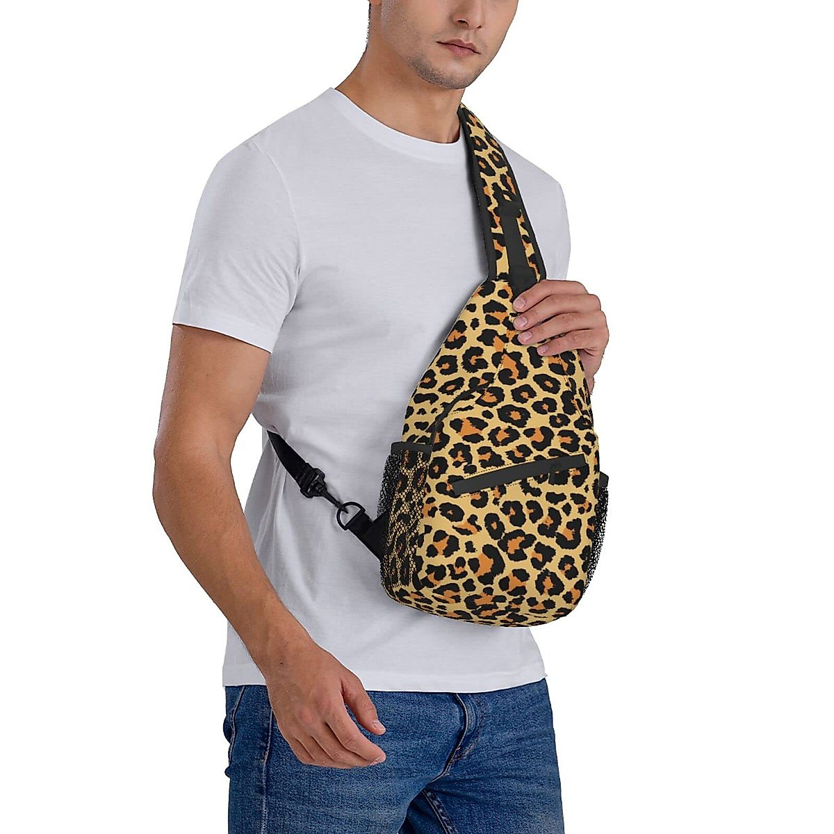 Mounno Leopard Print Sling Bag Leisure Oblique Cross Chest Bag For Men Women,Durable Adjustable Gym Bag Cycling Traveling Hiking Daypack