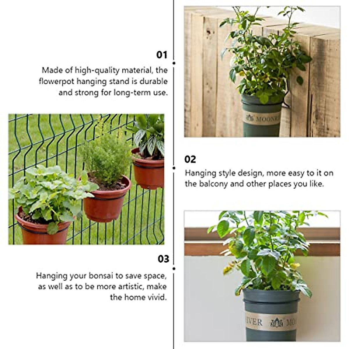 Happyyami 6 pcs Rings Railing Heavy Duty Hook Planter/Hanging Pots Wall Bonsai Decor Indoor Mounted for Home The Black Planters Over Outdoor Baskets Decoration Plants Balcony Fence Basket