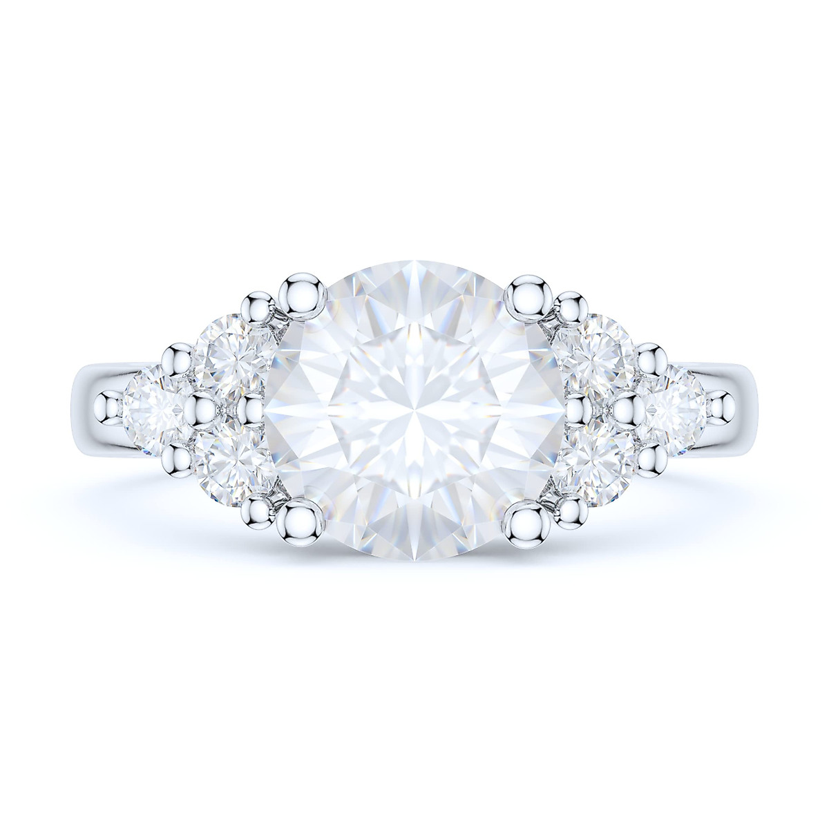 PRSTANI Sterling Silver Triple Three Sidestones 2CT Round Brilliant Cut Genuine Moissanite Promise Engagement Ring (4.5)