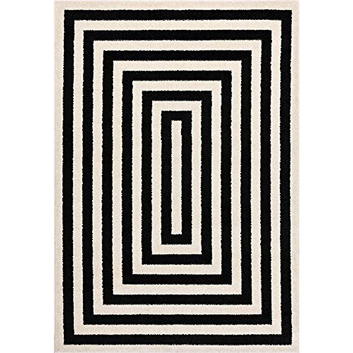 Abani Contemporary Black &amp; Ivory 7&#039;9&quot; x 10&#039;2&quot; Area Rug, Contrasting Geometric Modern Stripe Symmetrical Living Room Carpet Rugs