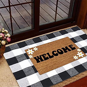 PIXFAIRY Buffalo Plaid Area Rug - 27.5x43 Inches, Black and White Checkered, Washable Cotton, Ideal for Front Porch, Kitchen, Entryway, Patio, Bathroom