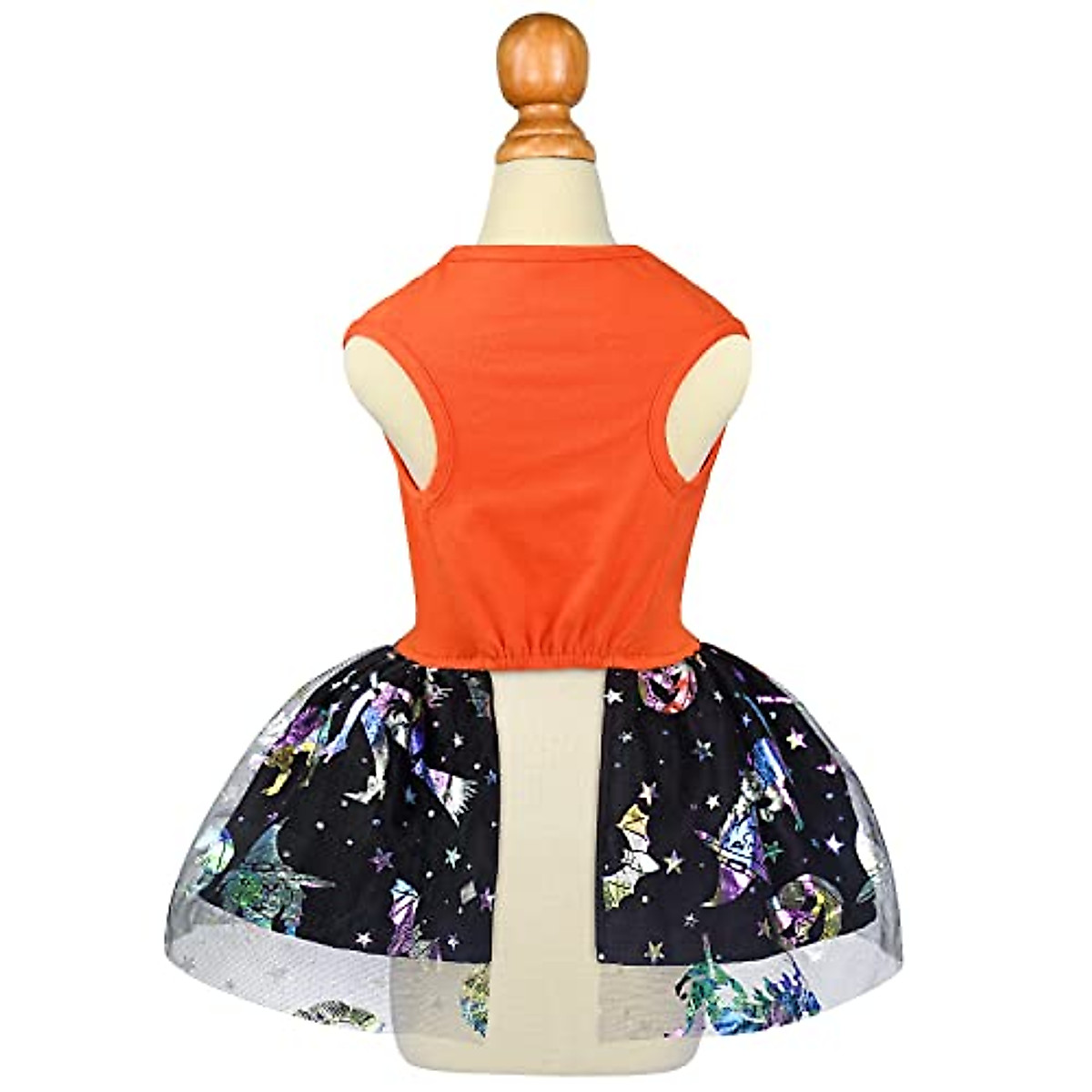 Malier Halloween Dog Costumes, I Smell Children Halloween Dog Tulle Dress Dog Clothes, Holiday Theme Costume Dress with Pumpkin Bat for Puppy Small Dogs and Cats (Small, Orange+Black)