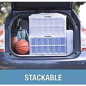 CleverMade 62L Collapsible Storage Bin, No Lid, Black/Translucent Blue.