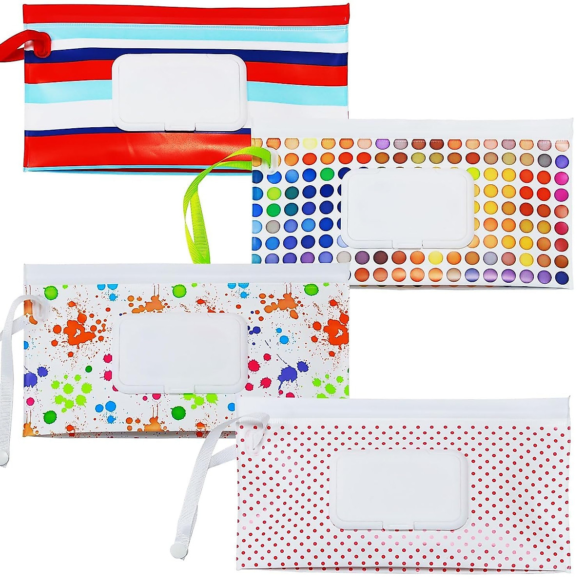 FAREVER Baby Wipe Dispenser, 4 Pack Portable Refillable Wipe Holder, Reusable Lightweight Wipes Container Case Holder for Travel Wet Wipe Pouch,Floral