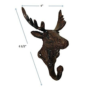 Midwest Craft House 6 Rustic Elk Moose Wall Hooks for Coats, Hats, Purses, Mud Rooms, Bars, Restoration, Cabins, Gifts, Purses, Dog Leashes, Hunters, Rustic Brown Farmhouse Color