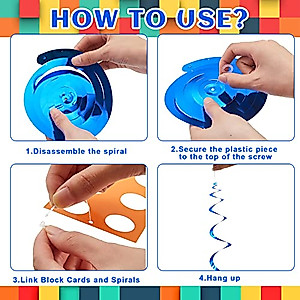 Hoteam 30 Pcs Building Blocks Party Favors Building Blocks Hanging Swirl Decoration Building Theme Hanging Swirls, 16 Building Block Cutouts with Single Hanging Swirls and 14 Double Hanging Swirls