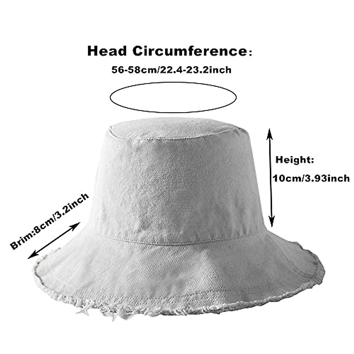 Womens Bucket-Hat Distressed Sun-Protection Washed-Cotton - Summer Wide Brim Beach Cap(7 1/8 Size) (White 01)