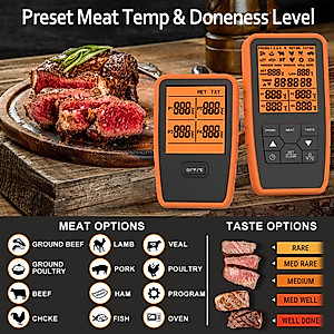 500FT Wireless Meat Thermometer with 4 Probes for Grilling, Digital Meat Thermometer, Instant Read Food Thermometer, Cooking Thermometer for Smoker, Oven, BBQ Accessories, Red