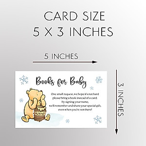 Winnie the Pooh Baby Shower Bring A Book Insert Little Library Collection Pooh Bear Winter Snow Snowflakes Vintage Nostalgic Unisex Gender Neutral Printed Cards (25 Count)