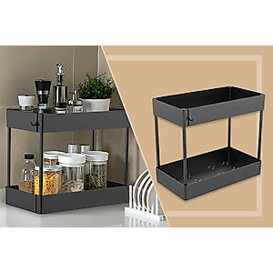 2PC Under Sink Storage Organizer Set Black, Under Sink Storage For kitchen And Bathroom, Multi Purpose Cabinet Storage
