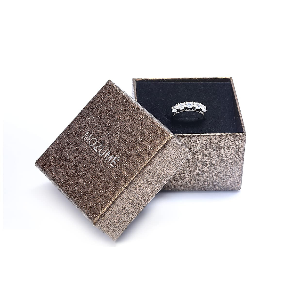 Mozume Women's 5 Stone 4mm Cubic Zirconia Round Cut Engagement Ring CZ Wedding Band Anniversary 925 Sterling Silver