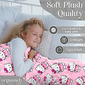 ORGANISET | 50"x 40" | Cute Cartoon Throw Blanket Anime Blanket for Girls, Hello Kitty Blanket for Kids, Kawaii blanket, Hello kitty throw blanket, Super Soft Warmful Flannel Blanket for Couch (Pink)
