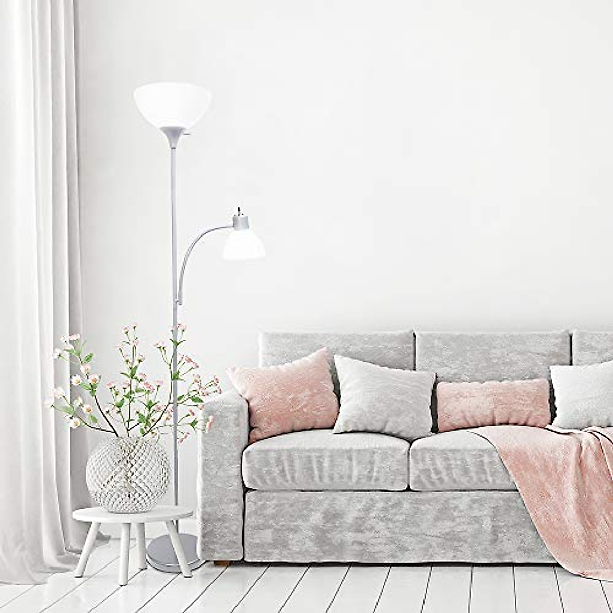 Simple Designs LF2000-SLV Mother-Daughter Floor Lamp with Reading Light, Silver