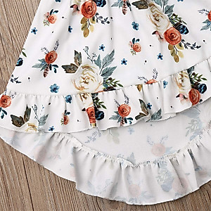 Toddler Baby Girls Ruffle Strap Top+Boho Floral Skirt Summer Outfit Clothes Two Piece Set (Green Crop Top+White Floral Skirt, 3-4T)