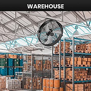 InfiniPower 18 Inch High Velocity Wall Mount Fan with Rack, 3 Speed Industrial/Commercial Metal Ventilation Fan