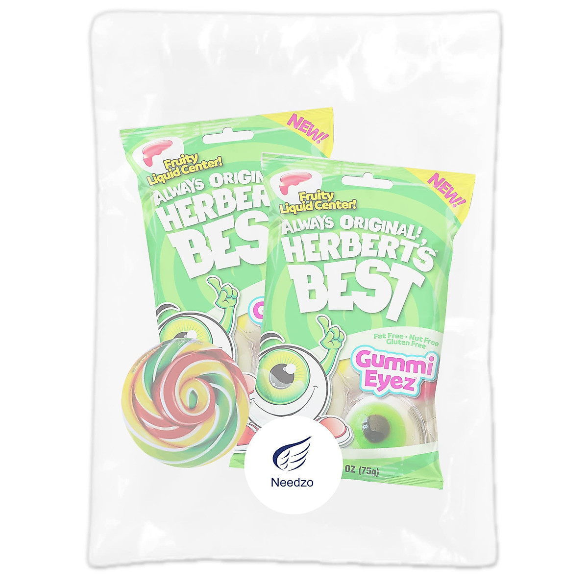 Needzo Gummy Eyeballs with Gooey Jelly Filling, Individually Wrapped Candies, Novelty Gag Gift, 2.6 Ounces, (2 Pack)