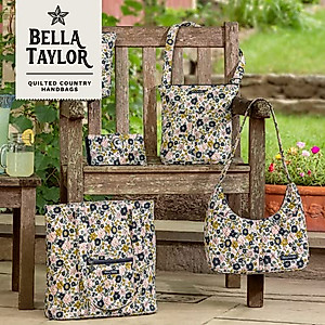 Bella Taylor Country Floral Feedsack Collection, Quilted Cotton Food Safe PEVA Lined Lunch Tote for Women and Girls, Delicate Floral Charcoal