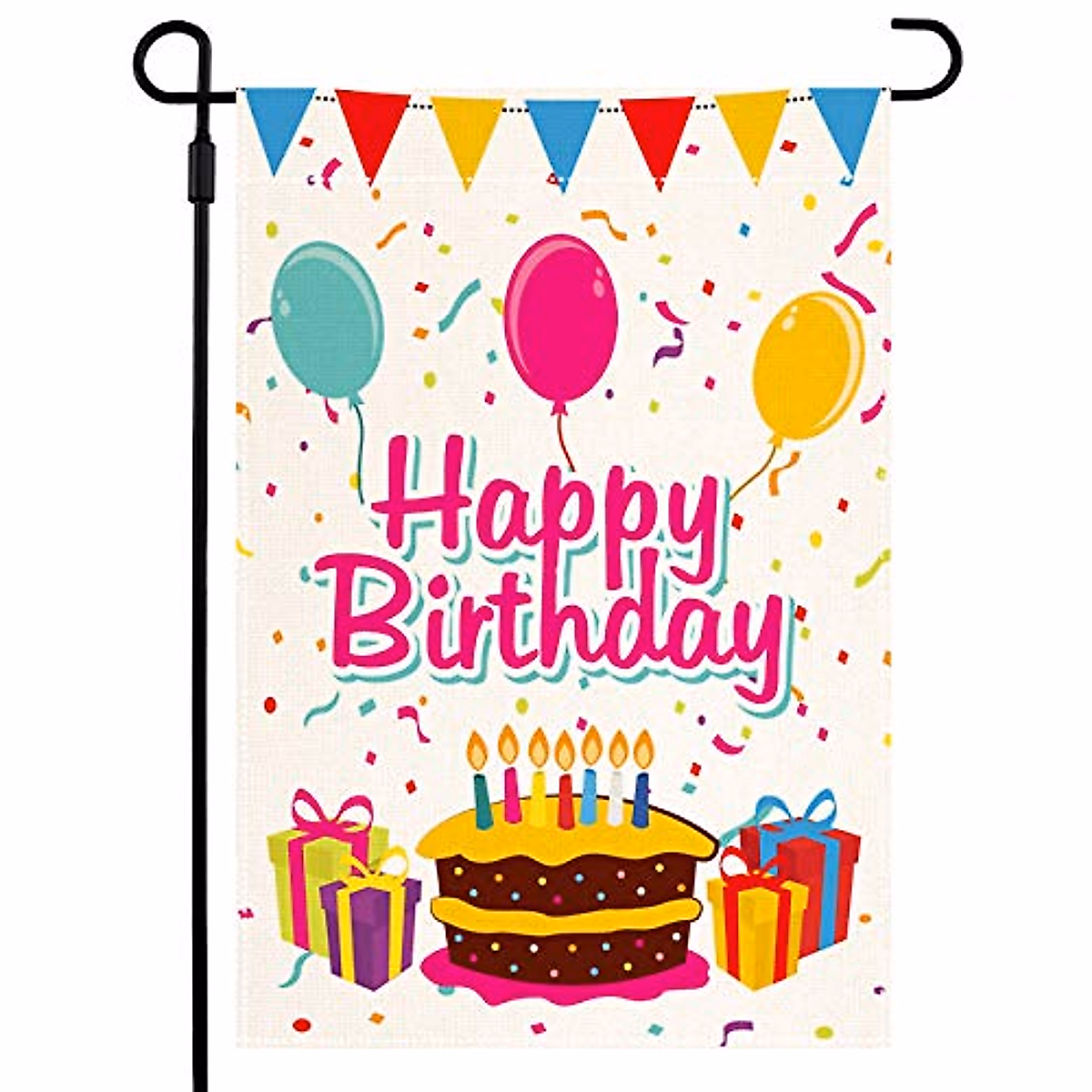 QWETRY Happy Birthday Garden Flag Double Sided, Small Vertical Premium Burlap Rustic Welcome Birthday Yard Flag for Farmhouse Outside Outdoor Flags 12.5 x 18 Prime Birthday Party Celebration Banner