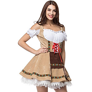 GRAJTCIN Oktoberfest Costumes Women Velvet German Bavarian Dirndl Dress Octoberfest Outfits for Halloween Carnival (S, Khaki)
