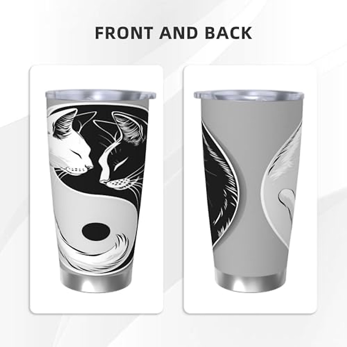 AYCZN Tai Chi Cat 20 OZ Tumbler Stainless Steel Travel Coffee Mug, Black White Cat Insulated Water Bottle with Lid and Straws Leakproof Thermal Cup