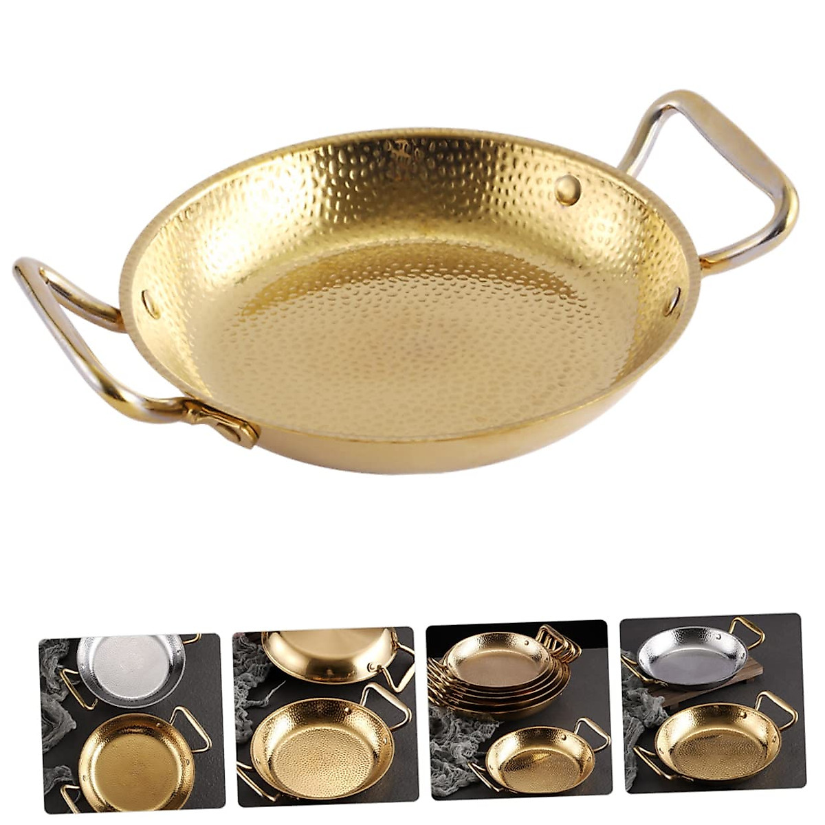 BRIGHTFUFU Double Ears Sukiyaki Restaurant Pan Paella Cooking Pan Nonstick Frying Pan Cauldron Cast Iron Paella Cooker Appetizer Plate Dish Thicken 304 Stainless Steel Anti-scalding Pan
