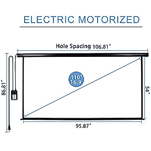 110" Motorized Projector Screen Electric Diagonal Automatic Projection 16:9 HD Movies Screen for Home Theater Presentation Education Outdoor Indoor W/Wireless Remote and Wall/Ceiling Mount (Black)