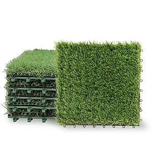 CJNLON 12"x12" Artificial Grass Tiles, 6 Packs 6 Colors Grass Self-draining Fake Grass Turf Tiles Set for Flooring Decor, Dog Pads Indoor Outdoor 1.57'' in Pile Height