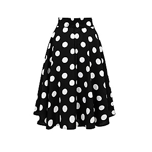 Choies Women Pleated Vintage Skirt Polka Dot Pleated Skater Midi Skirt Summer Skirt L