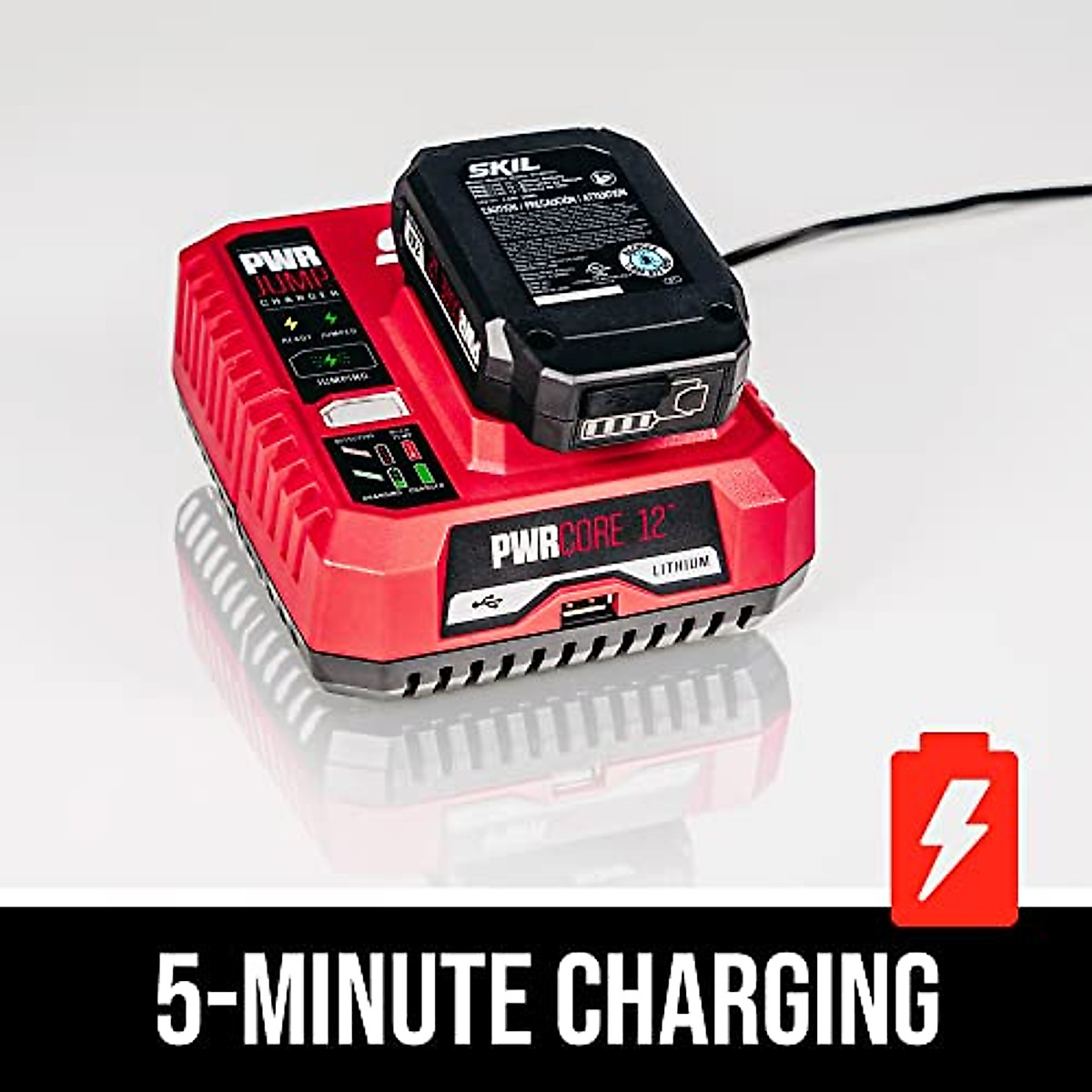 SKIL PWR CORE 12 Brushless 12V 1/2 In. Compact 3-In-1 Varible-Speed Hammer Drill Kit with 1/2'' Keyless Ratcheting Chuck & LED Worklight Includes 2.0Ah Battery and PWR JUMP Charger - HD6290A-10