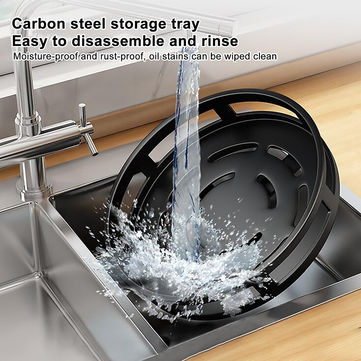 Rotating Spice Rack, Multi-Layer Tier Lazy Susan Turntable, Rotates 360 Degrees, Adjustable Shelves, Double Layer, and A Revolving Design Make it the Perfect Spice Holder (Color : Black, Size : 3 la