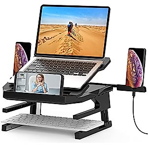 Herigu Laptop Stand,Ergonomic 20-Leves Angles Two-Layer Height Adjustable Laptop Stand,Portable Laptop Stand for Desk with 360 Rotating Base Foldable Computer Stand Fits All Laptops up to 15.6''