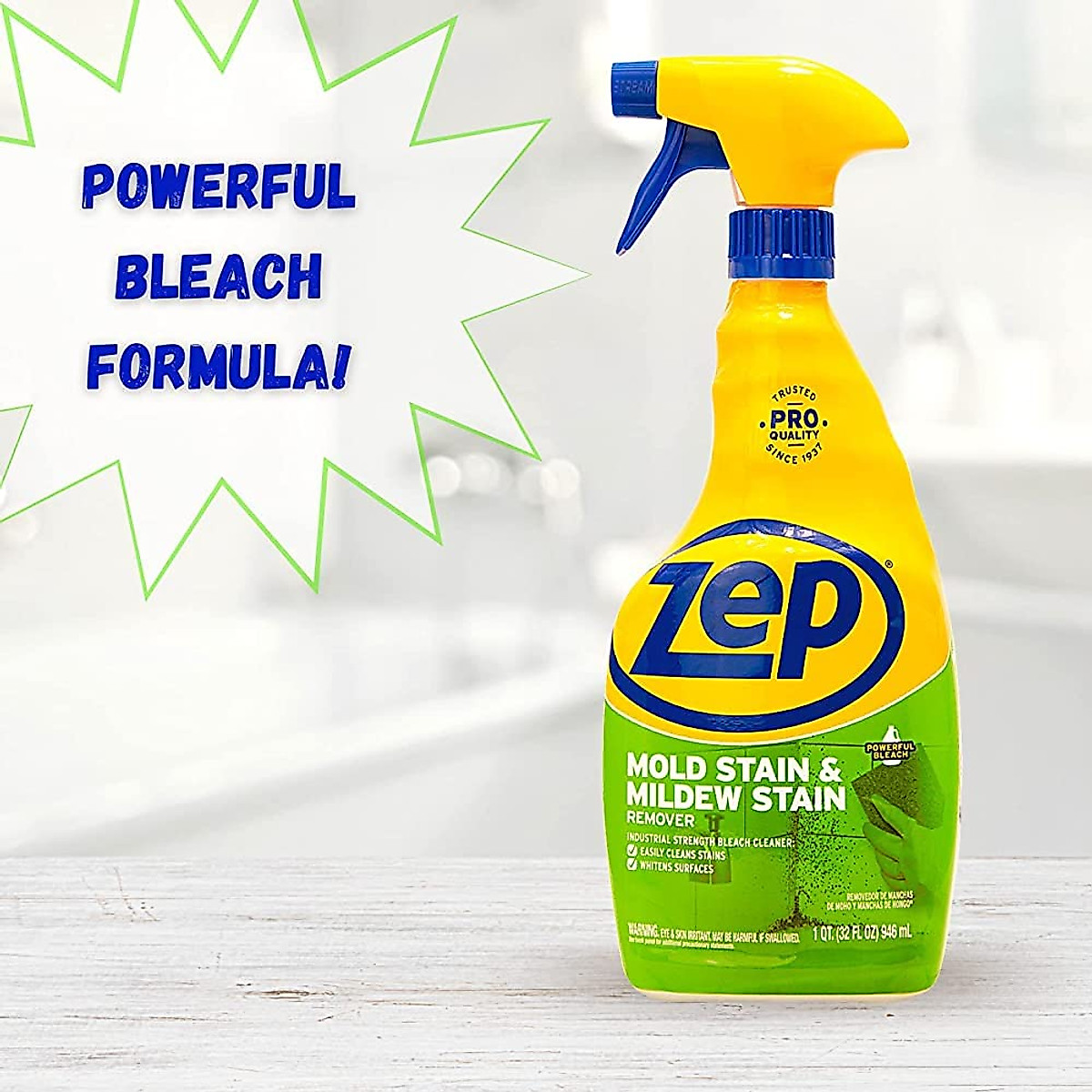 Zep Mold Stain and Mildew Stain Remover - 32 oz (Pack of 4) ZUMILDEW32 - Professional Strength No Scrub Formula