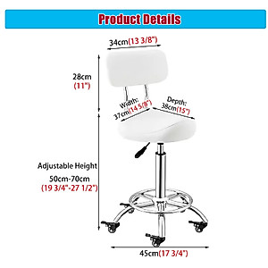 NUNETH Saddle Stool Kitchen Saddle Chair with Footrest Back Support, Ergonomic Office Chair Saddle Salon Chair for Clinical Dentist Clinic, 50-70 Cm (Color : White)