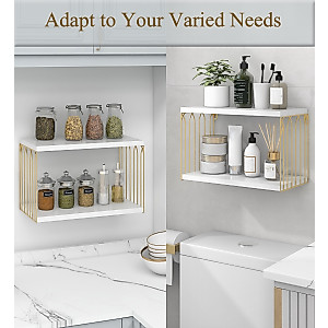 Sivapleso Floating Nightstand, White and Gold Small Wall Mounted Night Stands Modern Minimalism Hanging Bedside Table