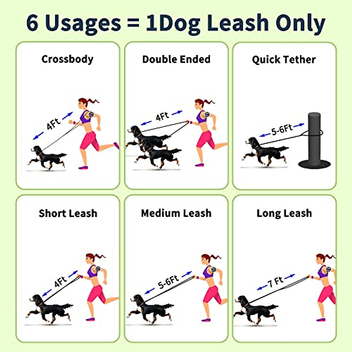 LWBMG Multifunctional Dog Leash 8ft,Strong and Soft Leather Dog Leash Adjustable, Hands Free,Crossbody, Double Dog Leash, for Service Dogs, Large Dogs, Medium Dogs and Small Dogs