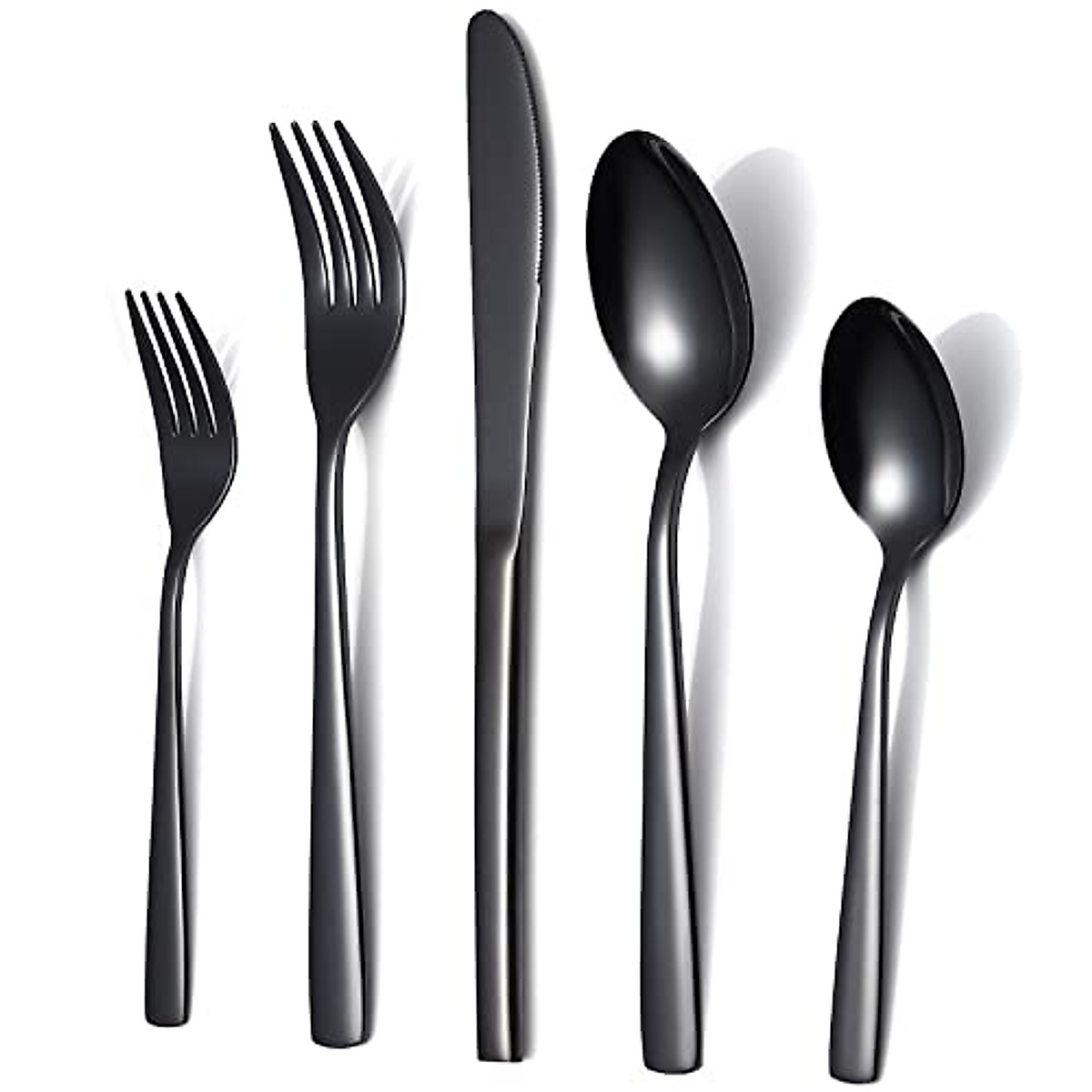Black Silverware Set, Flatware Set for 8 40 Piece Premium Stainless Steel Square Cutlery Set Include Fork Spoon Knife Kitchen Tableware Utensil Set, Smooth Thickened Edge Mirror Polished, Briout