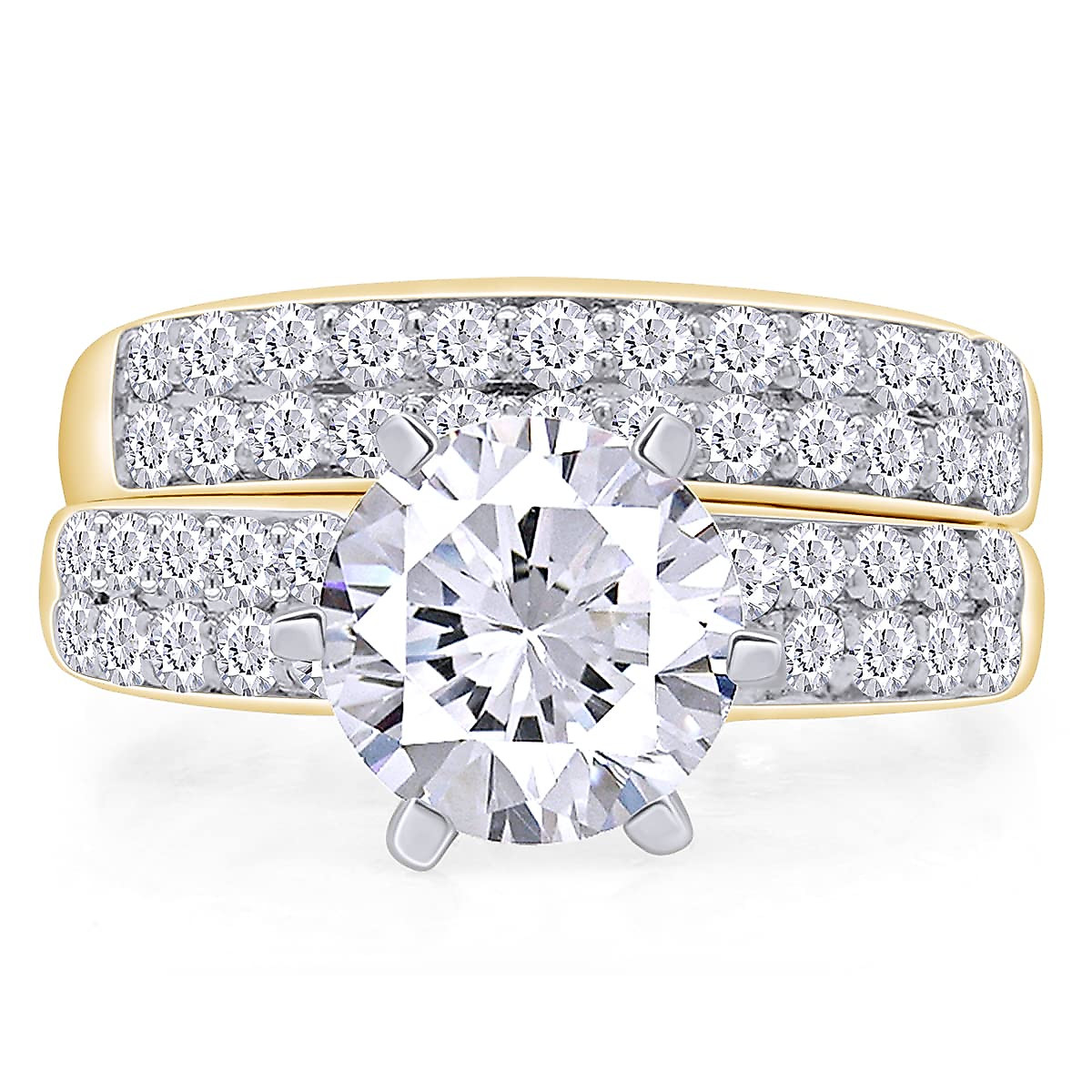 SAVEARTH DIAMONDS Center 7MM Round Cut Lab Created Moissanite Diamond Solitaire Bridal Set Engagement Ring In 10K Solid Yellow Gold Jewelry For Women(1.75 Cttw)-10