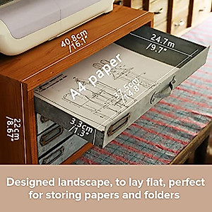 Wooden File Organizer with 4 Metal Drawers - File Sorter & Folder Organizer for Letter Sized A4 Documents - Desktop Paper Tray Drawers with Label Holders - Retro Steampunk Style Office Supplies