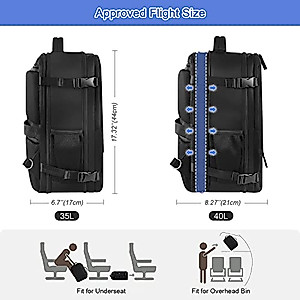 Sinaliy Large Travel Backpacks (Beige+Black), 40L Carry On Backpack, 17 Inch Laptop Backpack, Waterproof Backpack, College Bookbag, Laptop Backpack, Backpack for Women, as Person Item Flight Approved