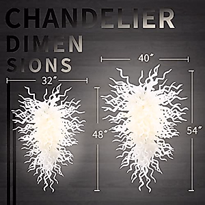 Alioth White Crystal Chandelier, Blown Glass Chandelier Light Fixture for Bedroom, Hallway, Bar, Kitchen, Bathroom 40" x 54"