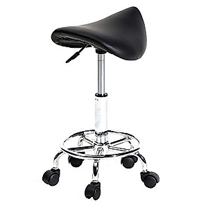 Saddle Stool Swivel Rolling Chair, Ergonomic Saddle Stool with Wheels, Height Adjustable, for Kitchen, Salon, Spa, Tattoo, Clinic (Black)