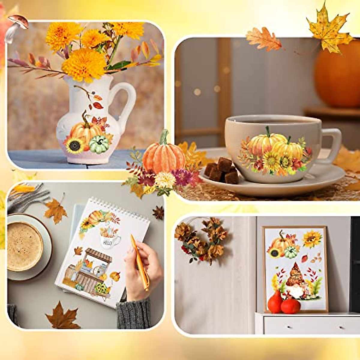 SATINIOR 16 Sheets Fall Rub on Transfers for Crafts and Furniture Maple Leaf Pumpkin Stickers Rub on Decals for Scrapbook DIY Wood Fabric Journal Dairy Envelope Crafts, 5.9 x 5.9 Inch