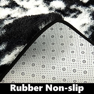 EVOIONOS Round Black and White Rug, Fluffy Circle Rug 4x4 Feet for Kids Room, Shaggy Plush Circular Carpet for Bedroom, Soft Non Slip Floor Mat, Cute Tie Dye Rug, Furry Small Rug for Home Room Decor