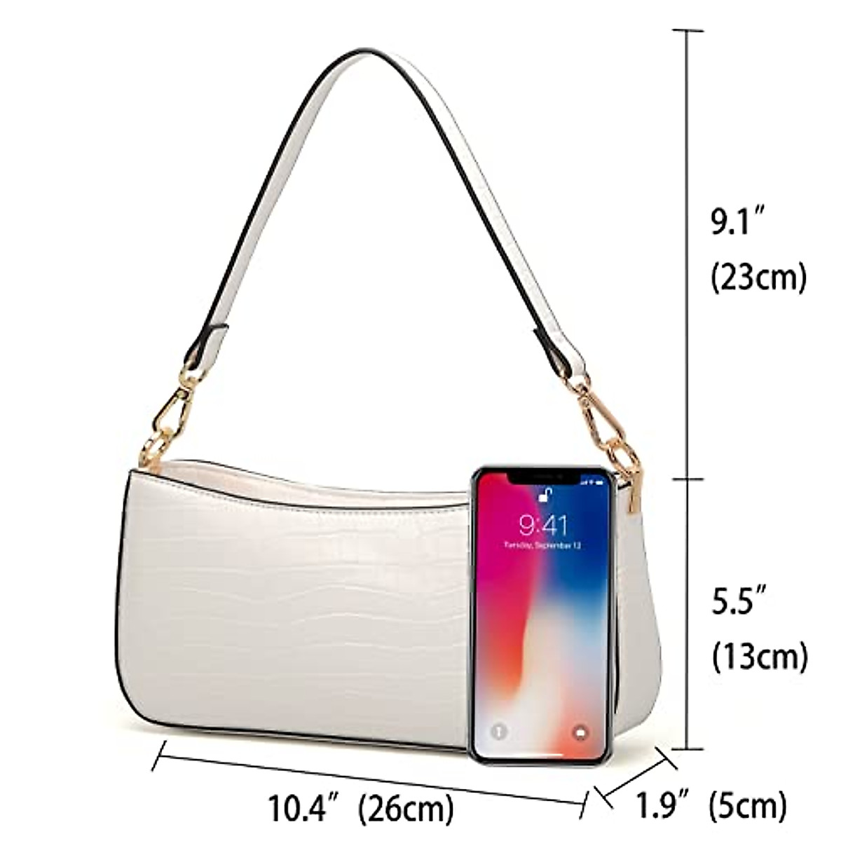 Lady Jiaying Crocodile Shoulder Handbag for Women with Removable Strap Clutch Purse Evening Bag (Medium White)