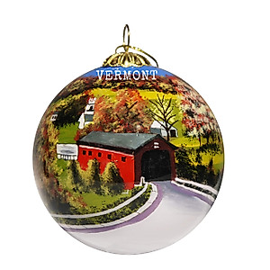 Blown Glass Christmas Ornament | Covered Bridge Vermont | Hand Painted Inside | Original Art | Includes Gift Box