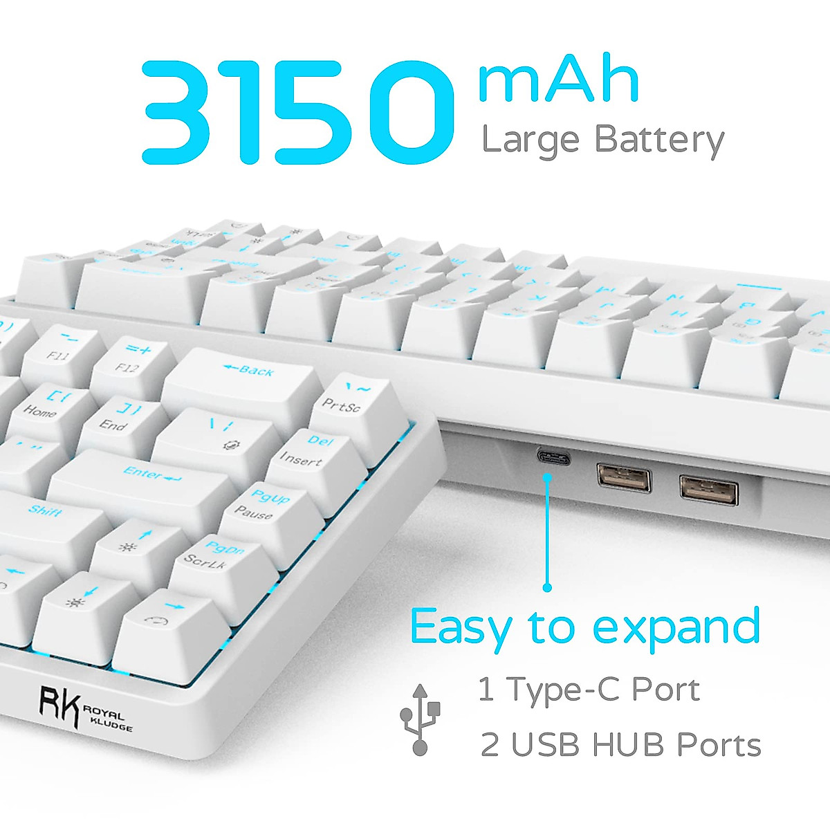 RK ROYAL KLUDGE RK G68 2.4Ghz Wireless/Bluetooth/Wired 65% Mechanical Keyboard, 68 Keys Hot Swappable Brown Switch Gaming Keyboard for Win/Mac