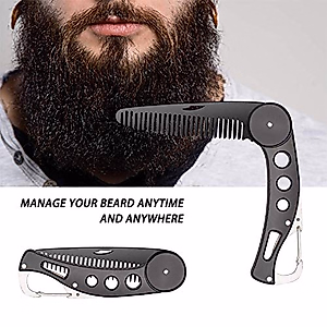 Stainless Steel Folding Beard Comb, Portable Multifunction Anti Static Fine to Medium Metal Hair Comb for Men Grooming, Combing Hair, Beard, and Mustache Styling